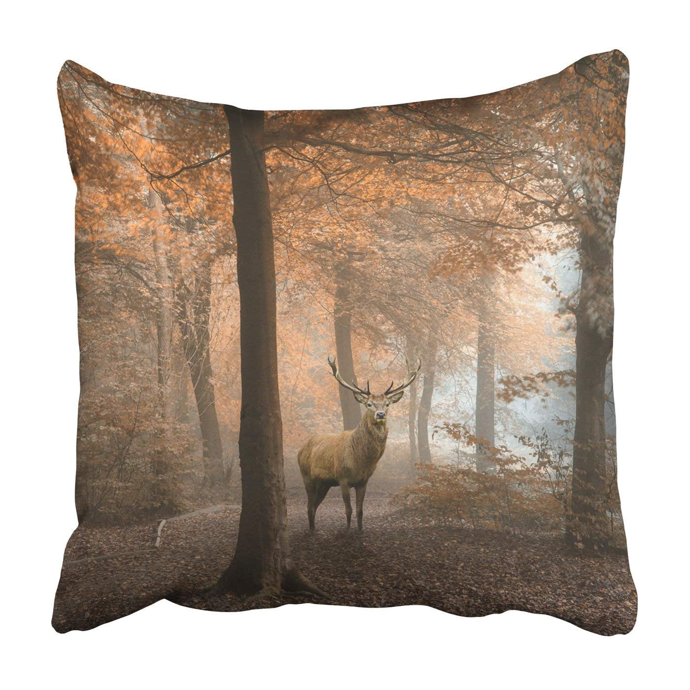 WOPOP red deer stag in foggy Autumn colorful forest Pillowcase Throw ...