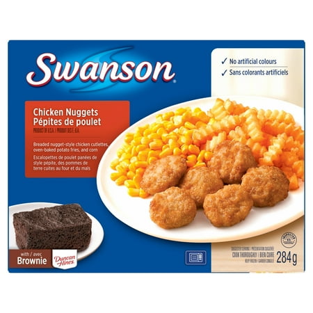 Swanson Chicken Nuggets: frozen dinner with fries, corn, and a brownie ...