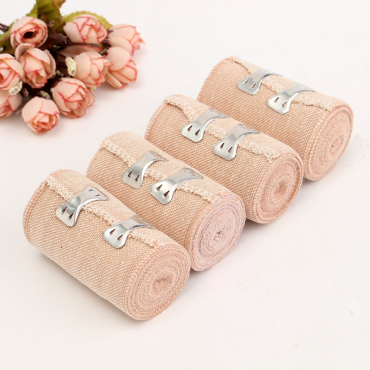 4 Rolls Non-woven 15ft Crepe Bandage Hook Closure Rubber Elastic ...