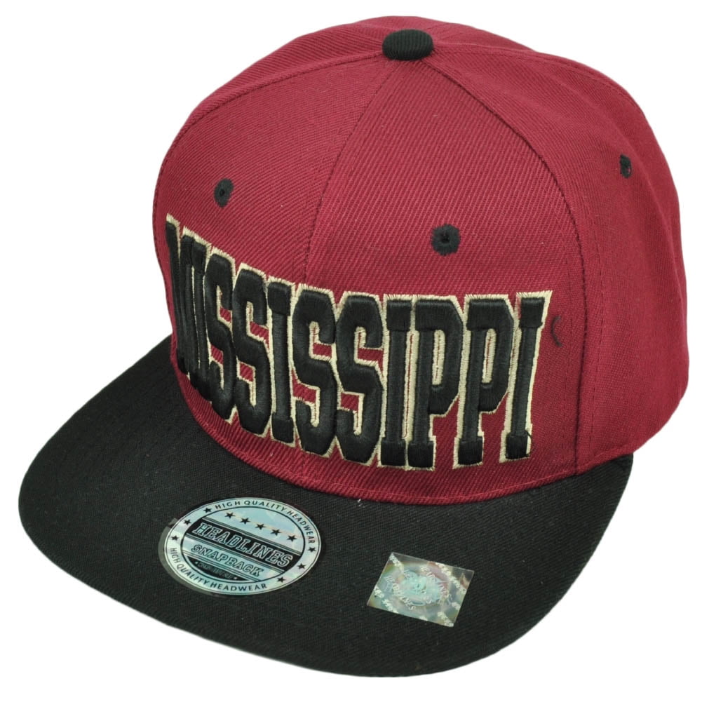 Mississippi Burgundy Black Yellow Southern State USA Flat Bill Snapback ...