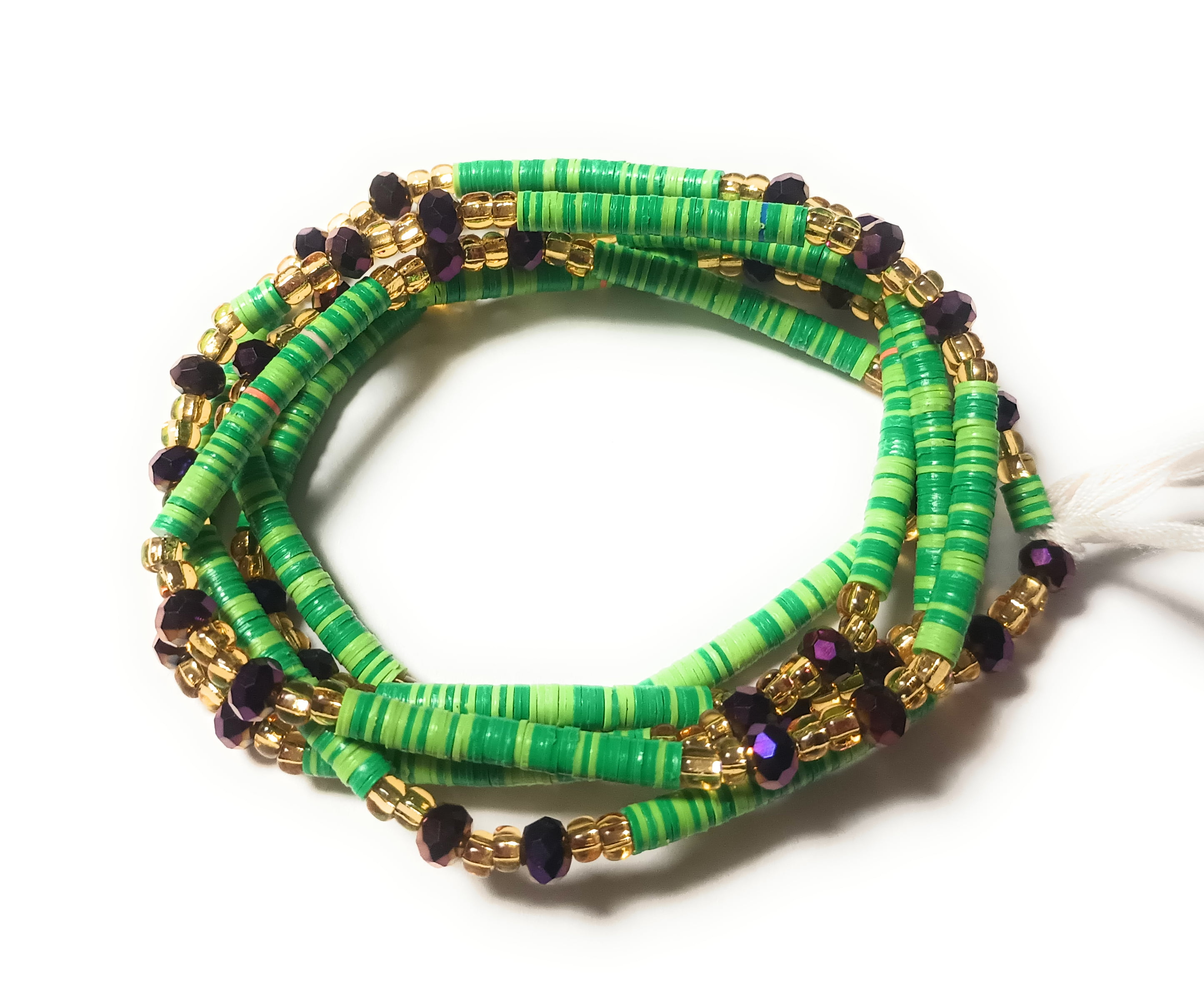 Green Vinyl Bead Strand with Accent Beads, Tie-On Waist Beads, Bead ...