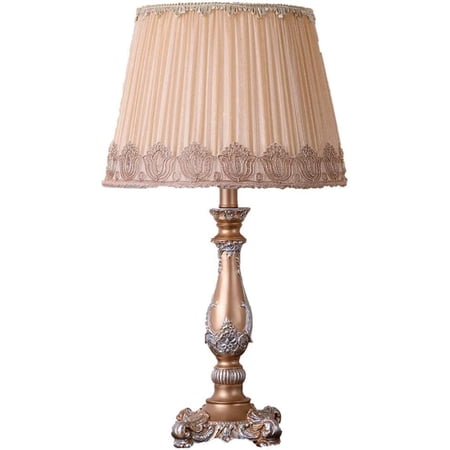 Desk lamp White Lace Fabric Lamp Shade Resin Light Brown Body Bedside ...
