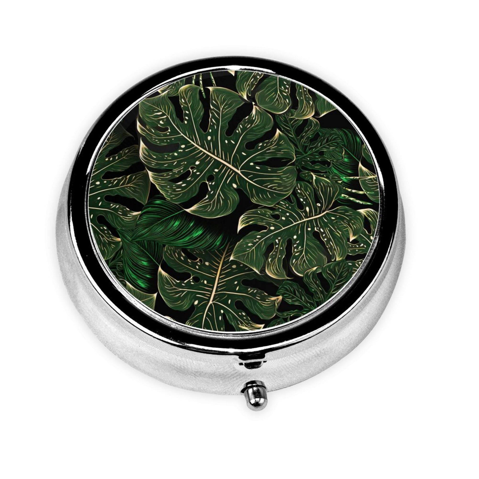 ZICANCN Round Pill Box Organizer with 3 Compartment, Monstera Tropical ...