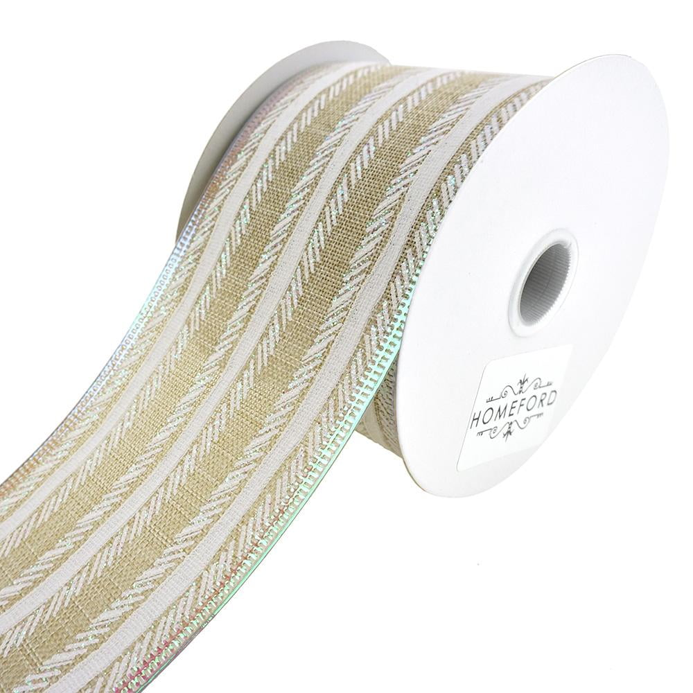 Feathered Stripes Iridescent Edge Linen Wired Ribbon, 2-1/2-Inch, 10 ...