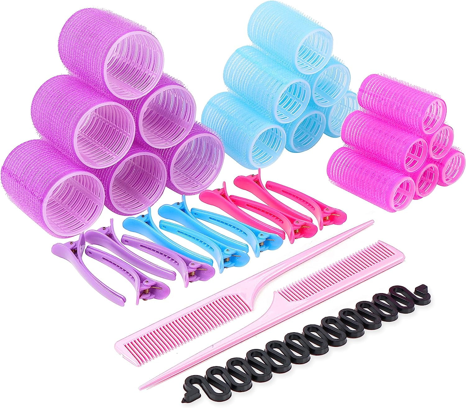 Hair Rollers,18 Self Grip Rollers12 Duckbill Sectioning Clips 2 Comb 1 ...