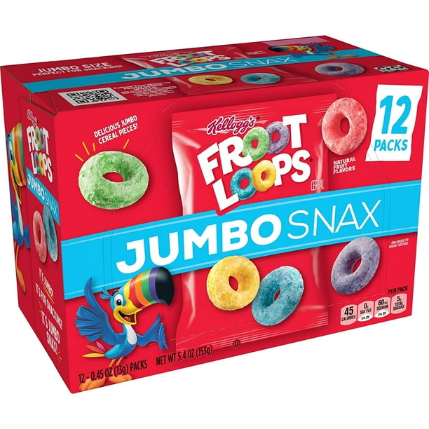 Kellogg's Froot Loops Jumbo Snax Cereal Snacks, Original, 12 Ct, 5.4 Oz ...