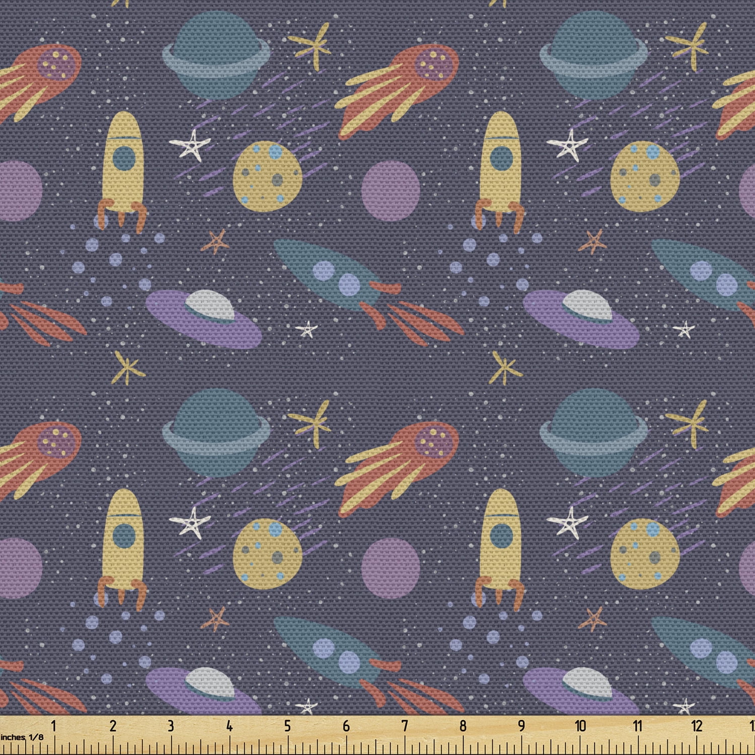Alien Upholstery Fabric by the Yard, Space Themed Comet Stars Rockets ...