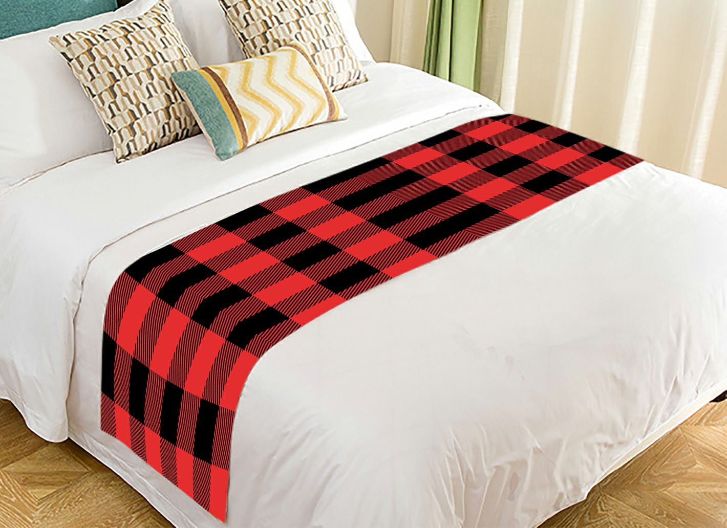 ABPHQTO Red And Black Tartan Plaid Checkered Pattern Bed Runner Bedding ...