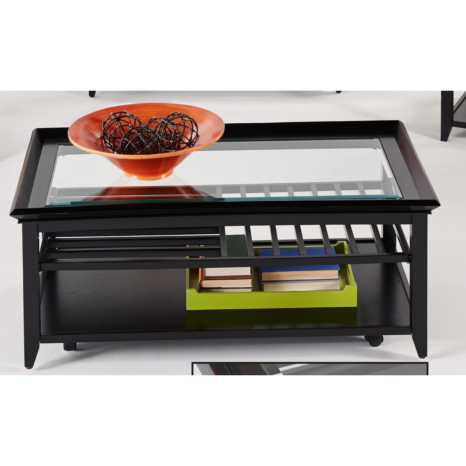 Castered Rect Cocktail Table-Finish:Black - Walmart.com