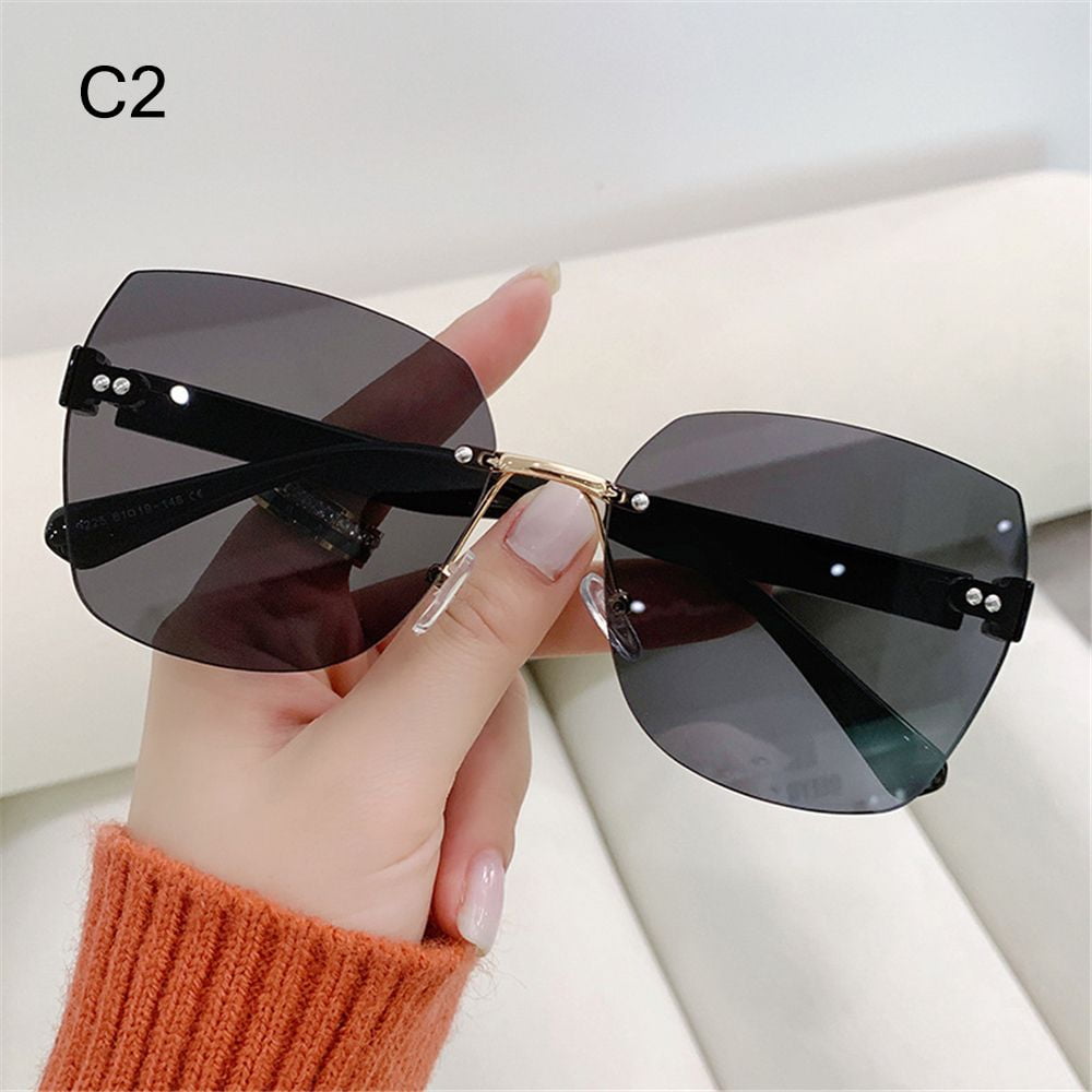Fashion UV400 Ladies Eyeglasses Summer Rimless Sunglasses Gradient ...