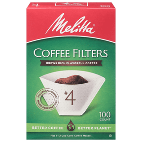 Great Value #4 Cone Coffee Filters, 100 Count for 8-12 Cup Coffee ...