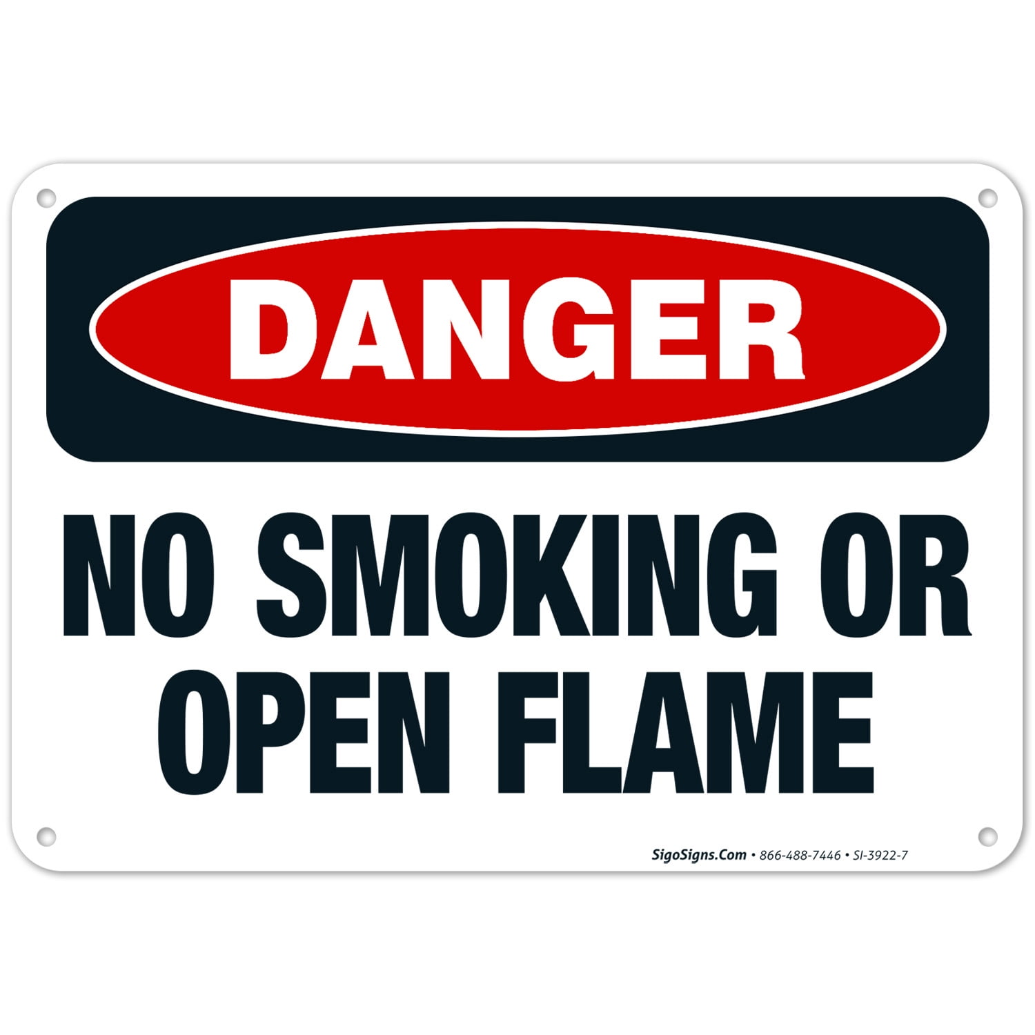 No Smoking Or Open Flame Sign, OSHA Danger Sign, 10x7 Aluminum ...