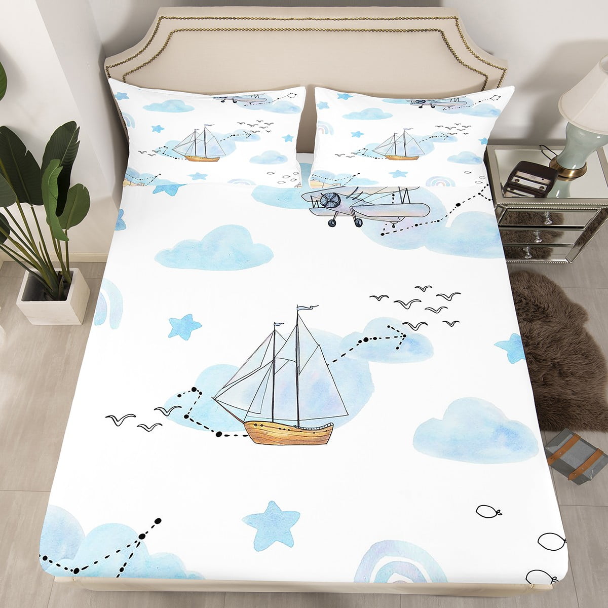 Click here for Yst Nautical Theme Fitted Sheet Airplane Sailboat... prices