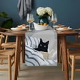Black Cat Reading in Bed Table Runner, Funny Cute Animal Cotton Linen ...