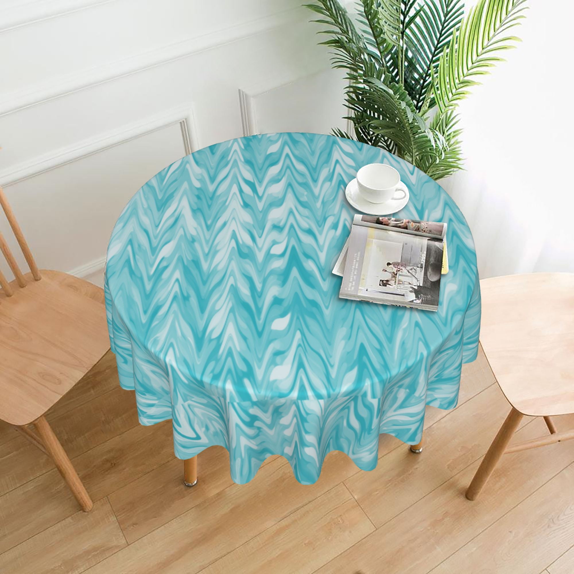 ZICANCN Round Table Cloths 60 Inch, Blue Repeating Wave Table Cover ...