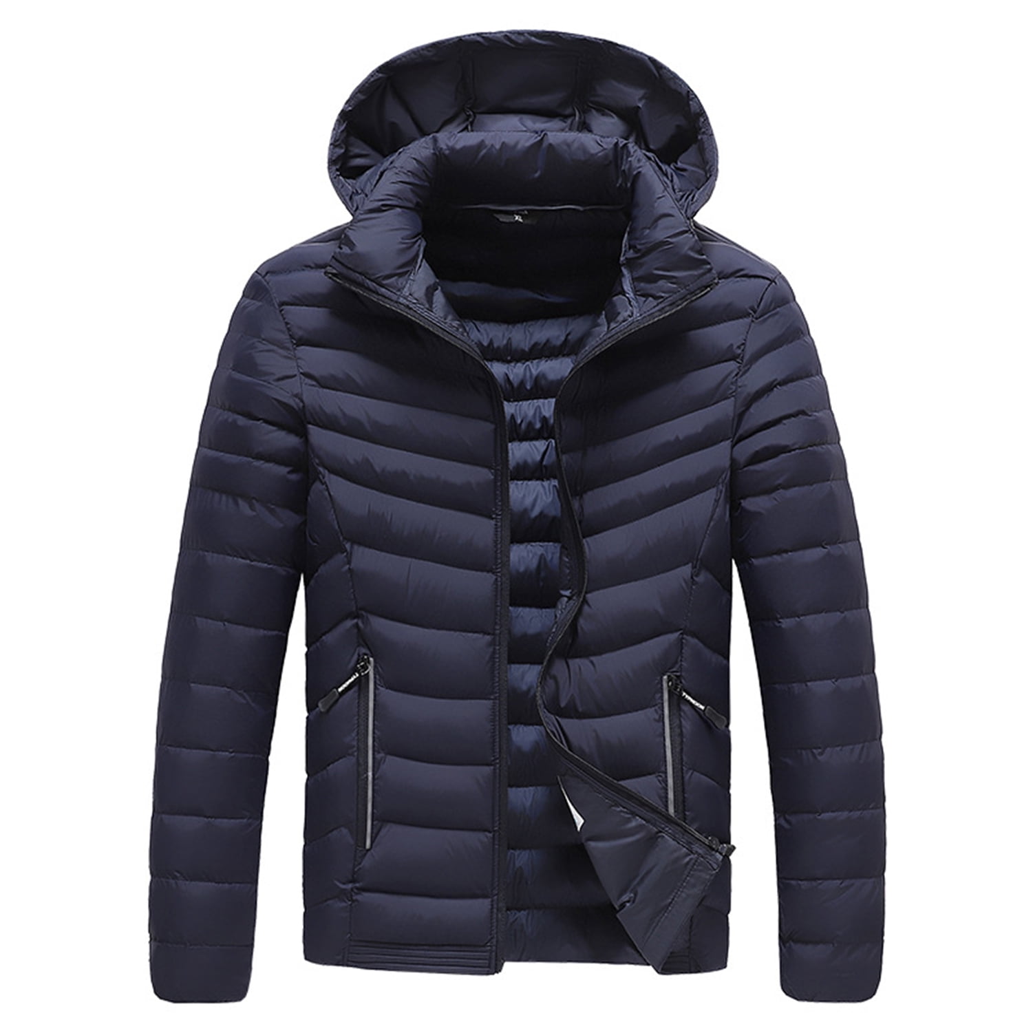 Lu's Chic Men's Hooded Puffer Jacket Lightweight Quilted Full Zip Slim ...