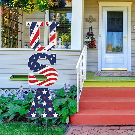 3 Pieces Patriotic Yard Signs Letter USA Yard Sign 4th of July Outdoor ...