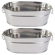 Mini Oval Galvanized Tub with Folding Stand, Galvanized Steel & Black ...