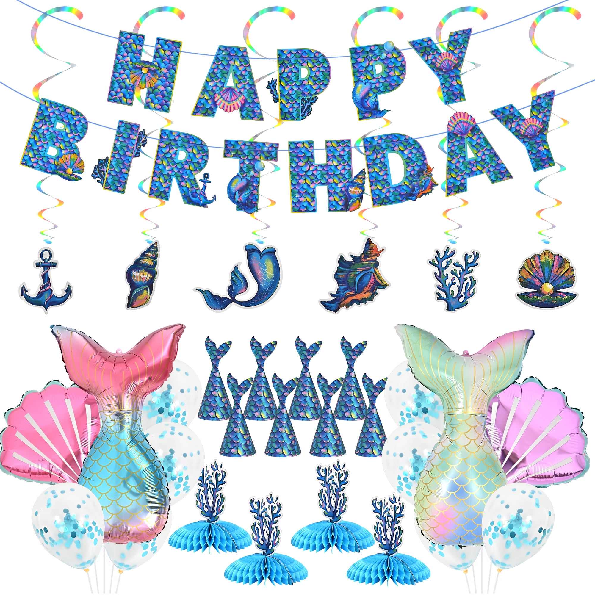 Mermaid Birthday Decorations for Girls, Mermaid Party Supplies Decor ...