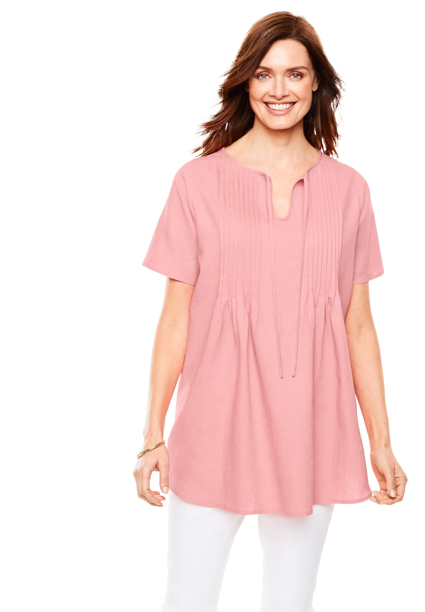 Woman Within Woman Within Womens Plus Size Keyhole Pleat Front Linen