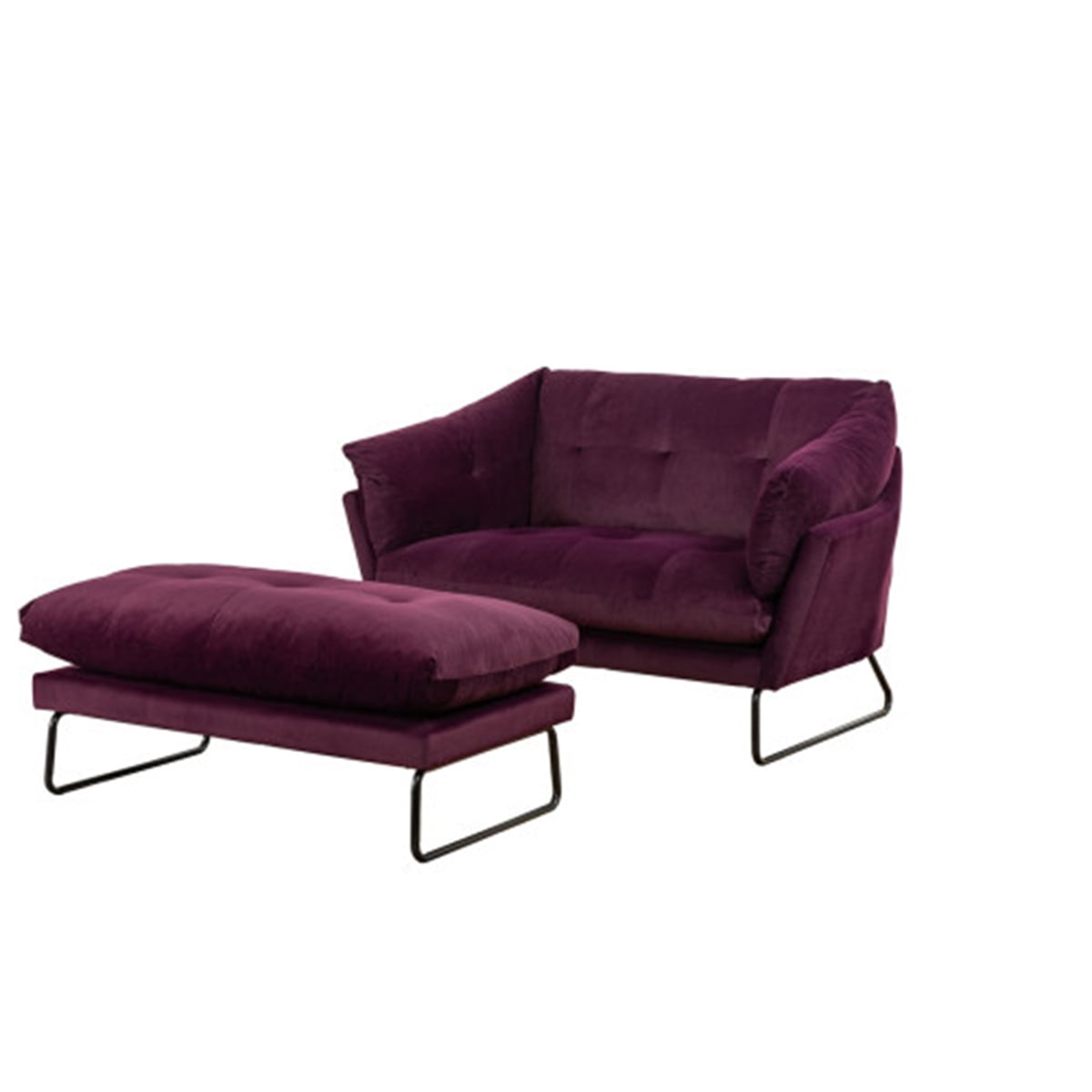 Velvet Loveseat Sofa with Ottoman, Upholstered Sectional Sofa Comfy ...