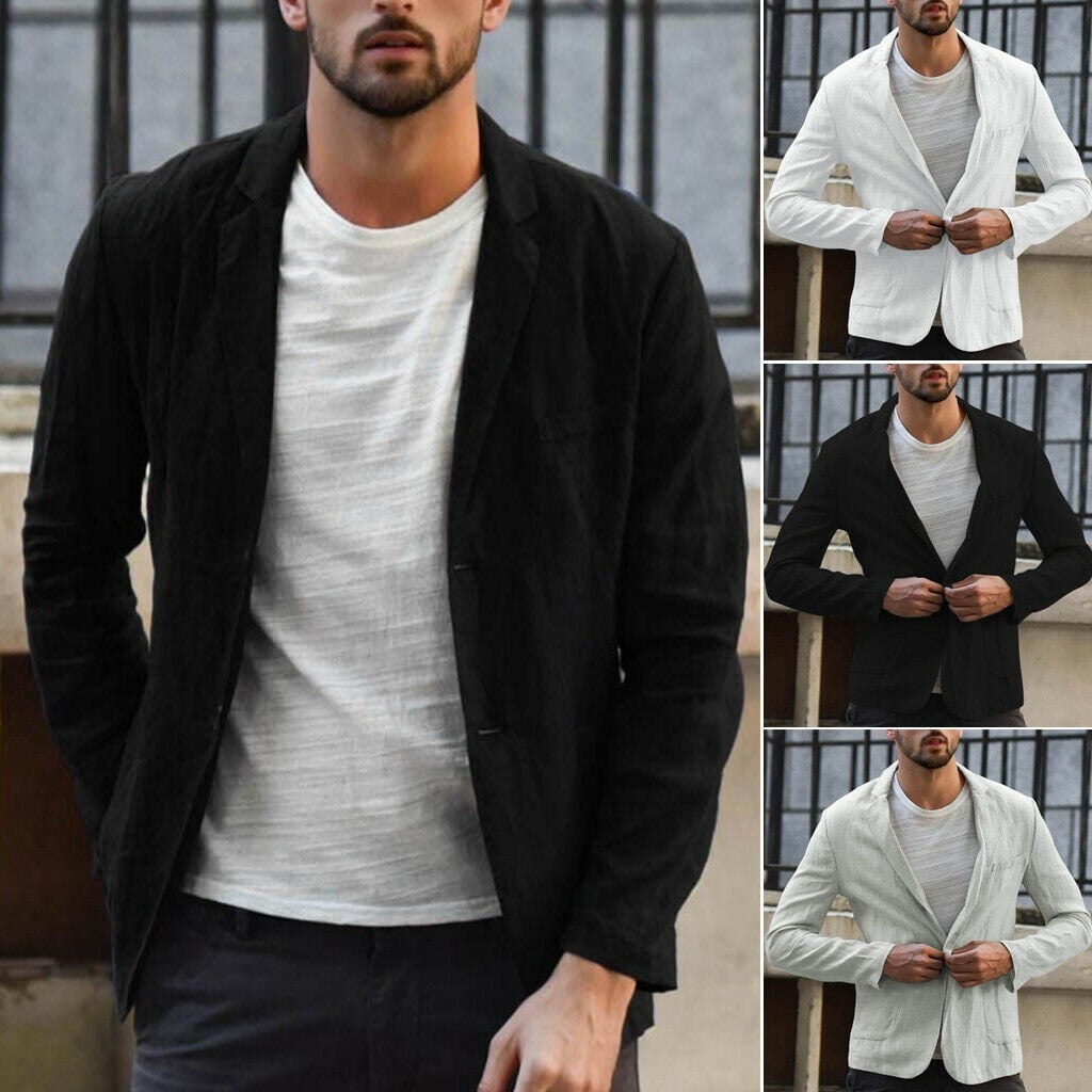 Men's Casual Slim Fit Suits Tailored Blazer Cotton Linen Lightweight ...