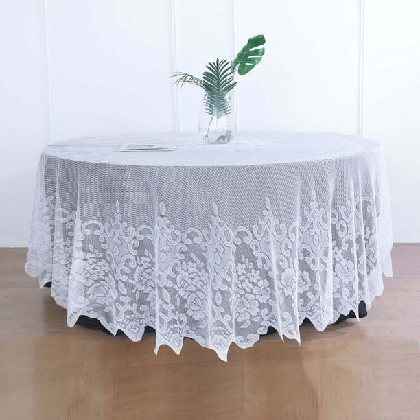 Efavormart 108" WHITE Premium Lace Round Tablecloth For Banquet Party ...