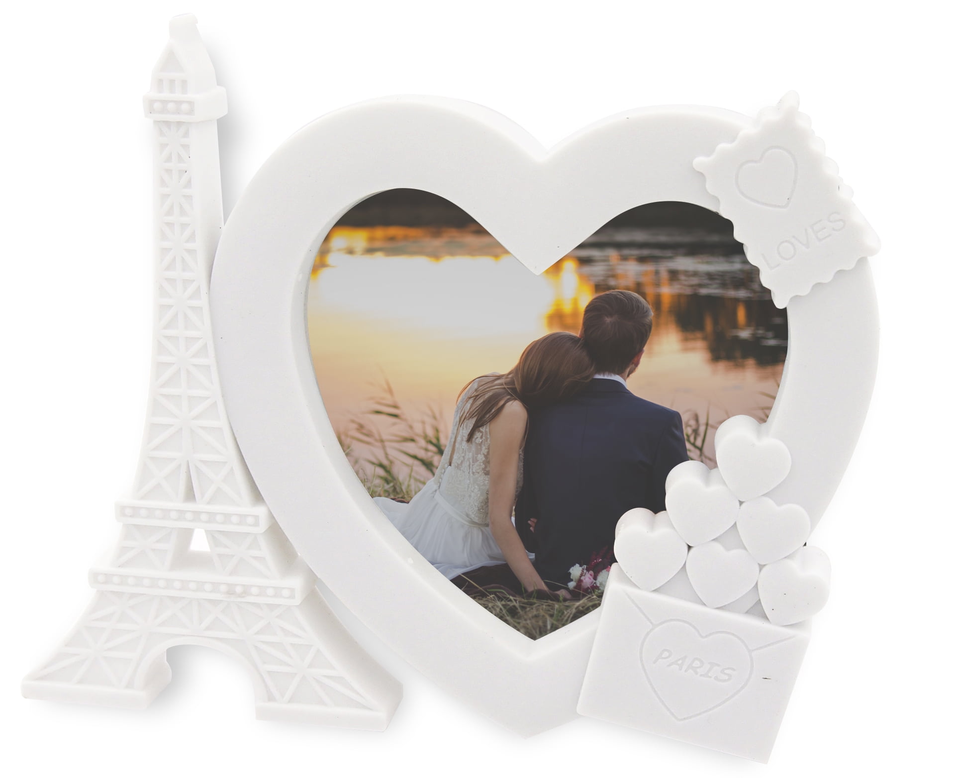 Joice Gift Decorative White Heart Shape Love Photo Frame Paris Theme 4 ...