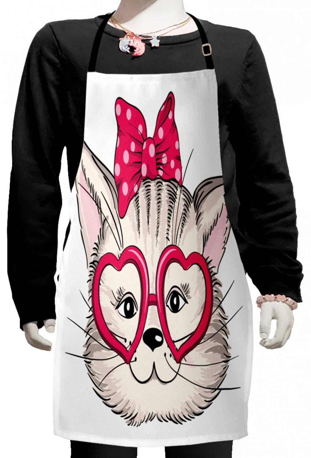 Kitty Kids Apron, Hipster Cat Wearing Heart Shaped Pink Glasses and ...