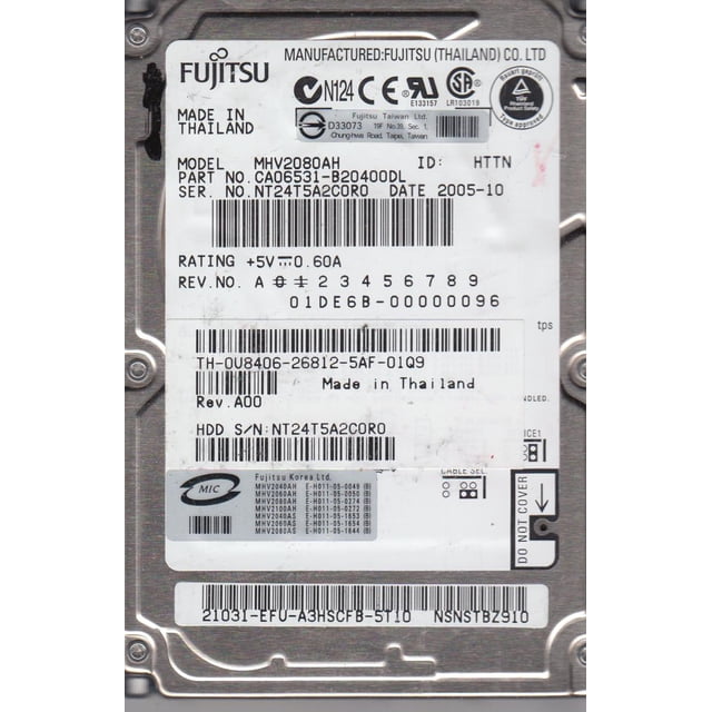 Fujitsu MHV2080AH 80 GB Hard Drive, 2.5" Internal, IDE (IDE Ultra ATA ...
