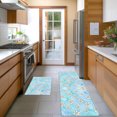 Daisy 2 Pieces Non-Slip Kitchen Mat Set, Floral Blue Background Blue ...