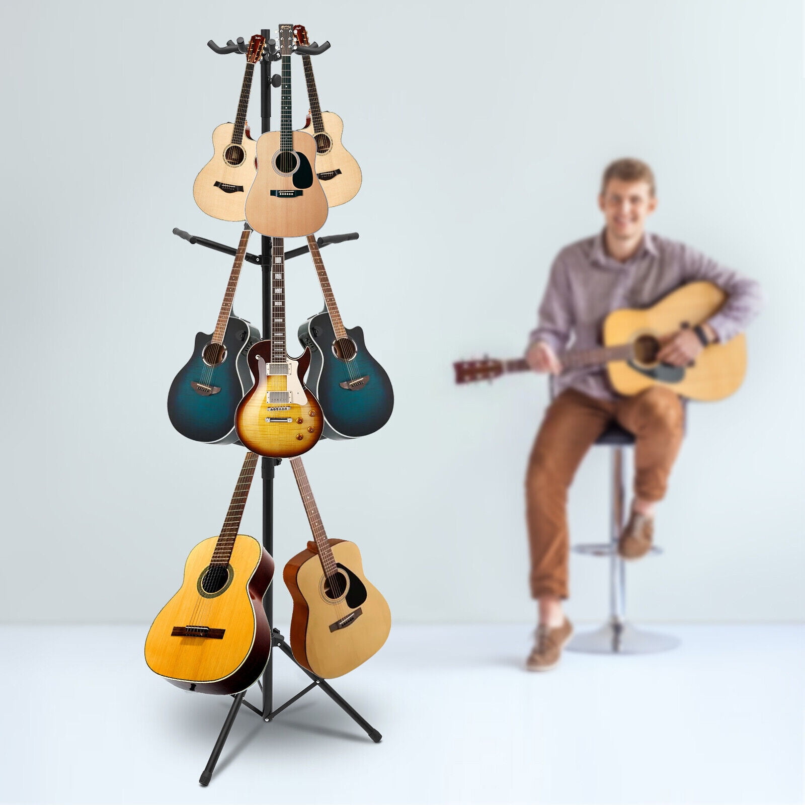 Miumaeov Multiple Guitar Stand 3-Tier Frameworks Adjustable Triple ...