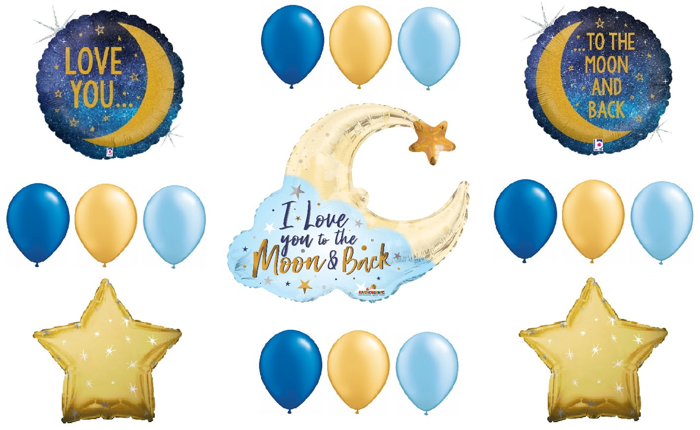 I Love You to The Moon and Back Gold & Blue Welcome Baby Shower Happy Birthday Decoration ...