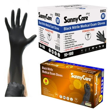 SunnyCare XL Disposable Medical Grade Black Nitrile Exam Gloves, Powder ...