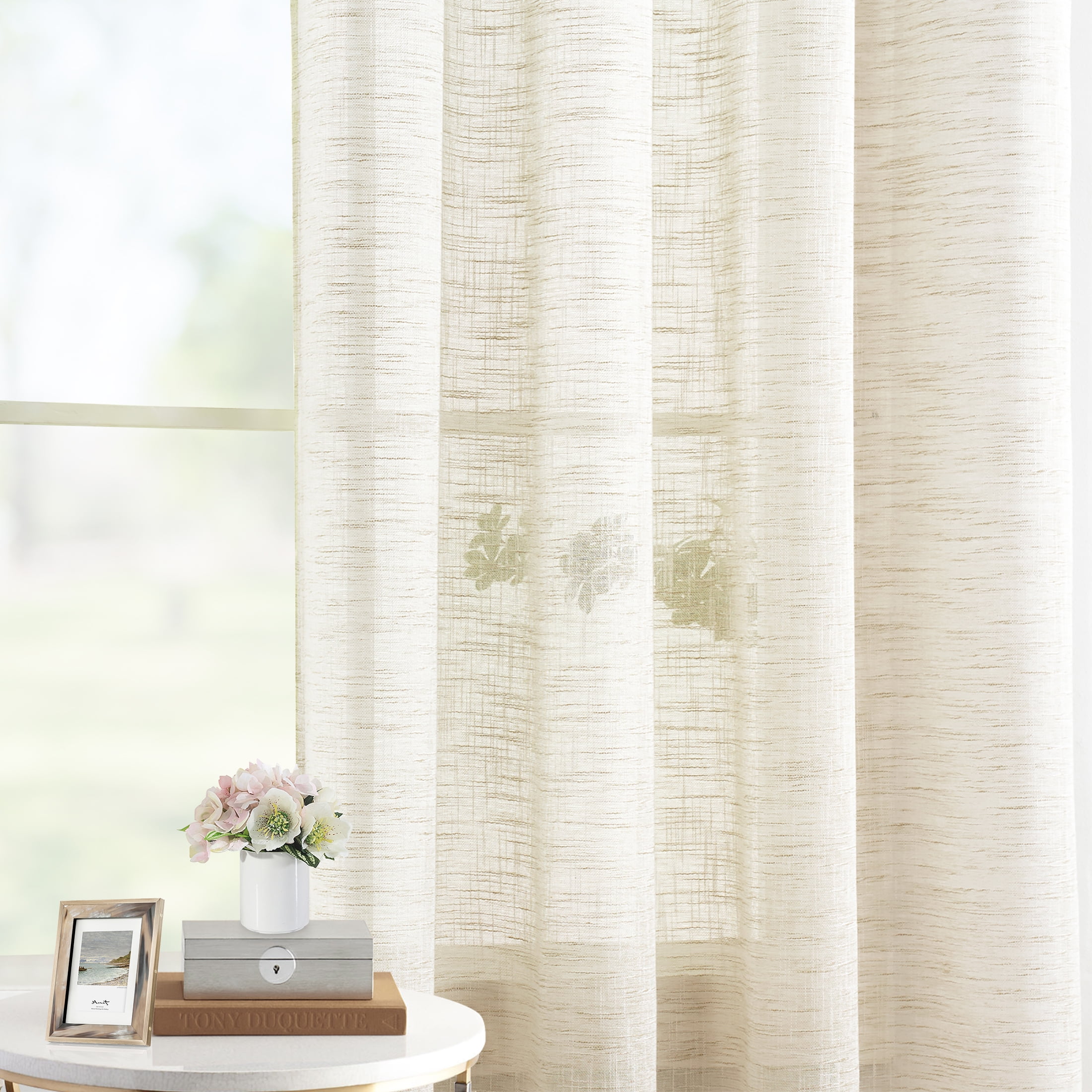 Exultantex Linen Beige Semi Sheer Living Room Curtains Farmhouse Rustic ...