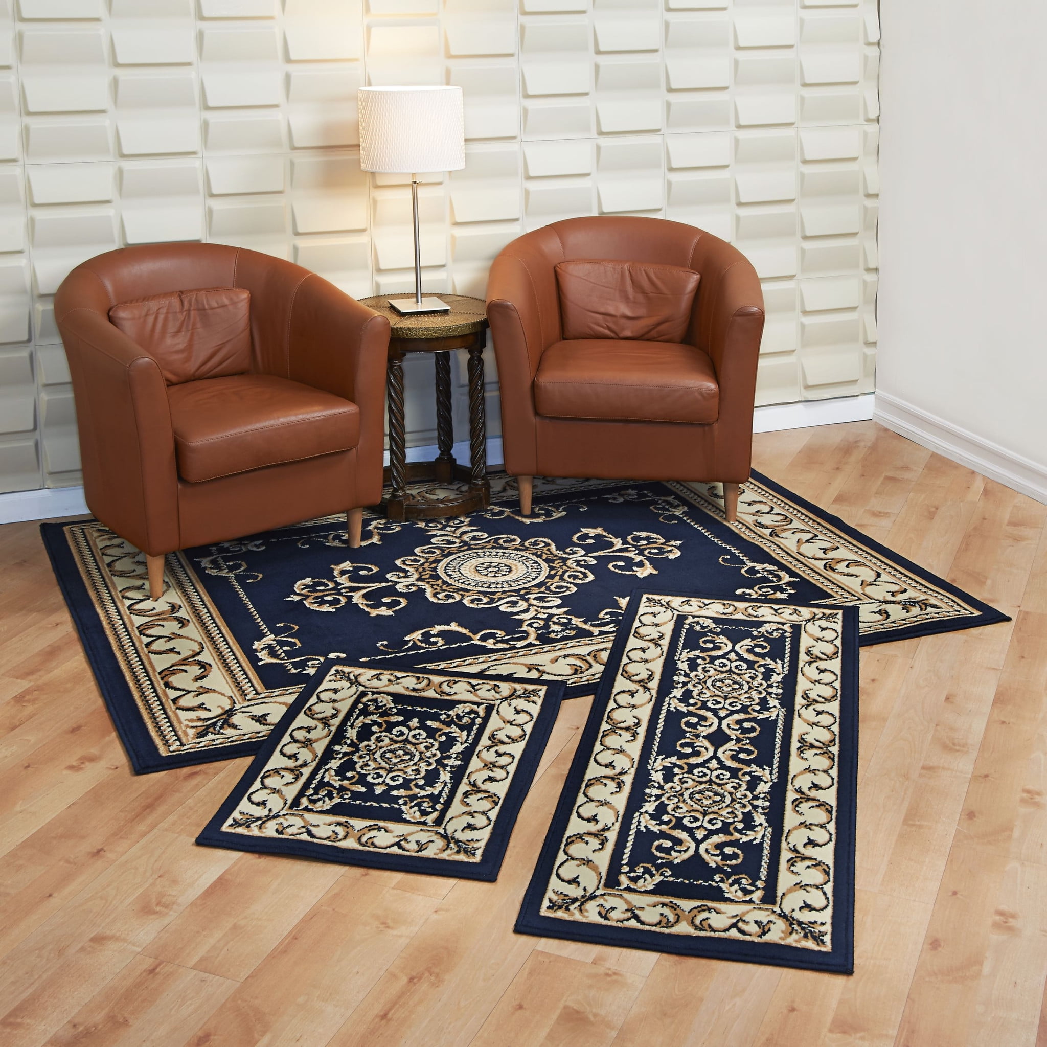 Lorraine Collection 3 Pc Area Rug Set Size: 5x7 Rug, 22"x59" Runner, 22 ...