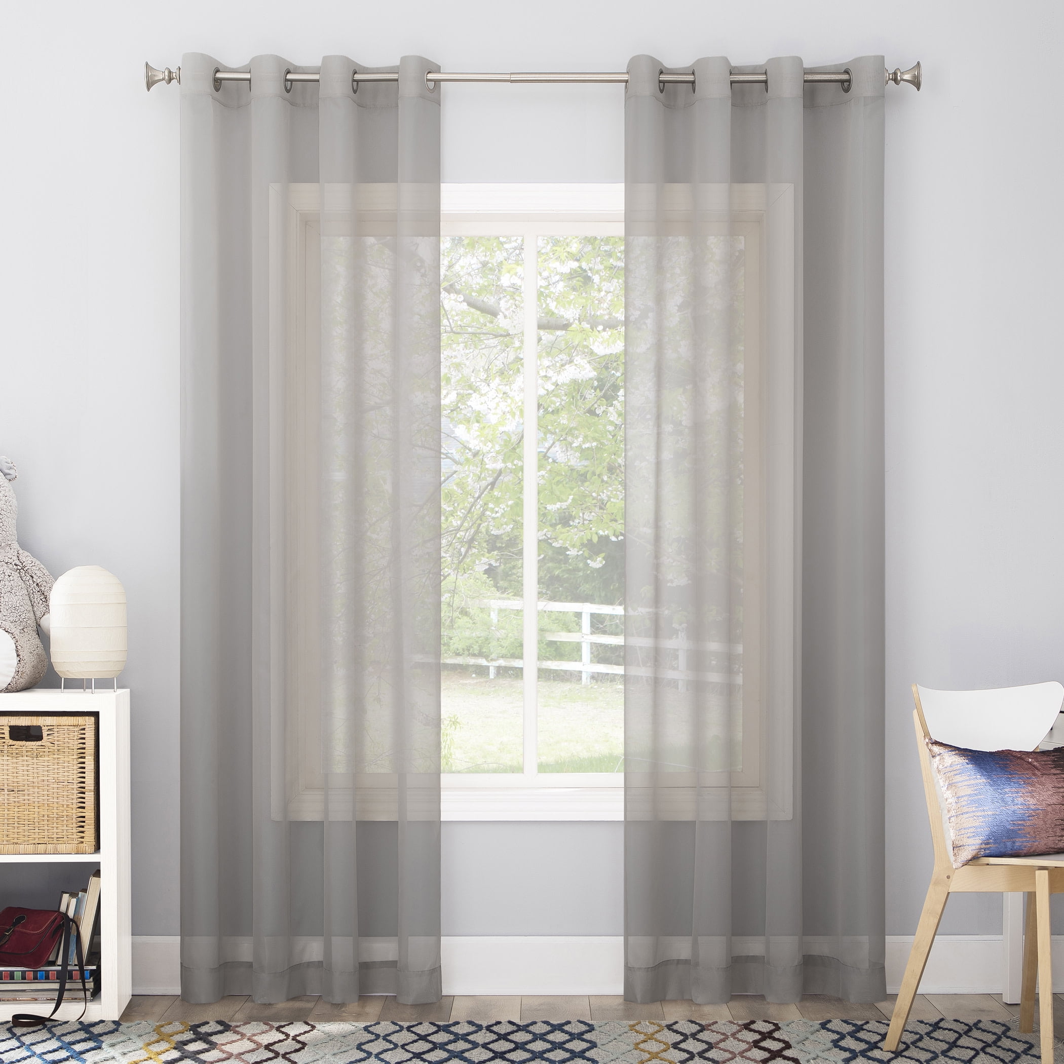 No. 918 Calypso Voile Sheer Grommet Curtain Panel, 59"x63", Silver Gray ...