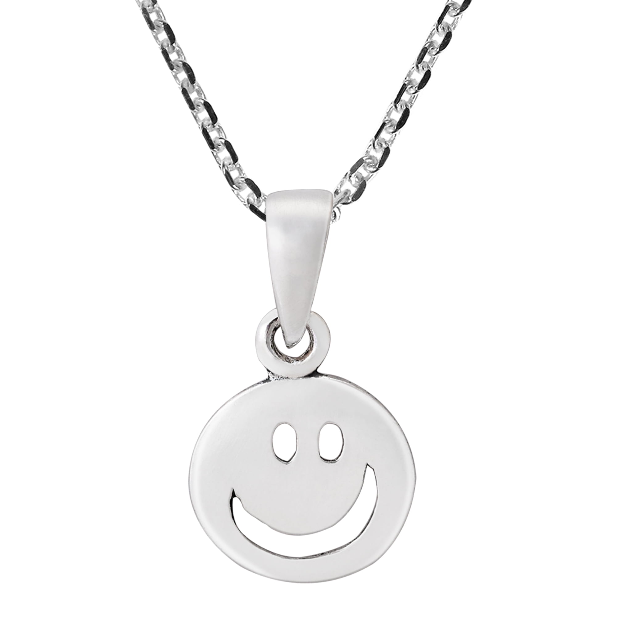 Fun and Happy Smiley Face Sterling Silver Pendant Necklace - Walmart.com