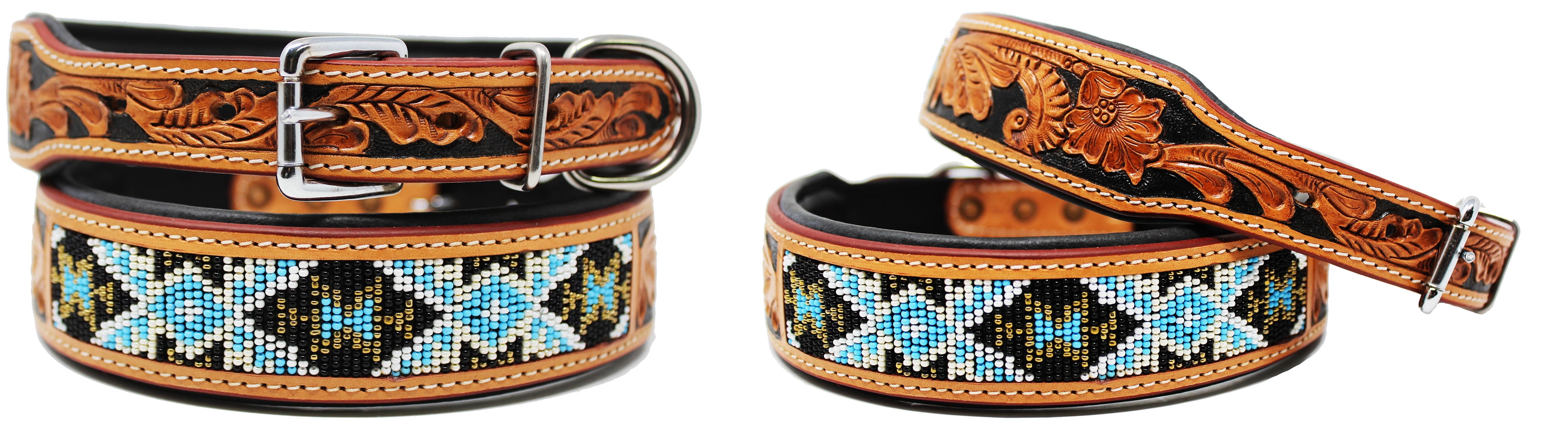 Large 21''- 25'' Puppy Dog Collar Tooled Carved 100% Cow Leather Amish ...