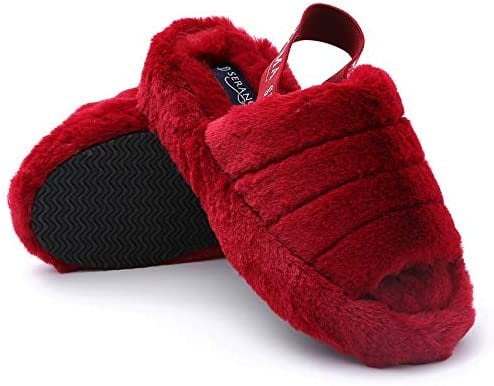 Seranoma Women's Faux Fur Slipper with Elastic Band Fluff Slide Slipper ...