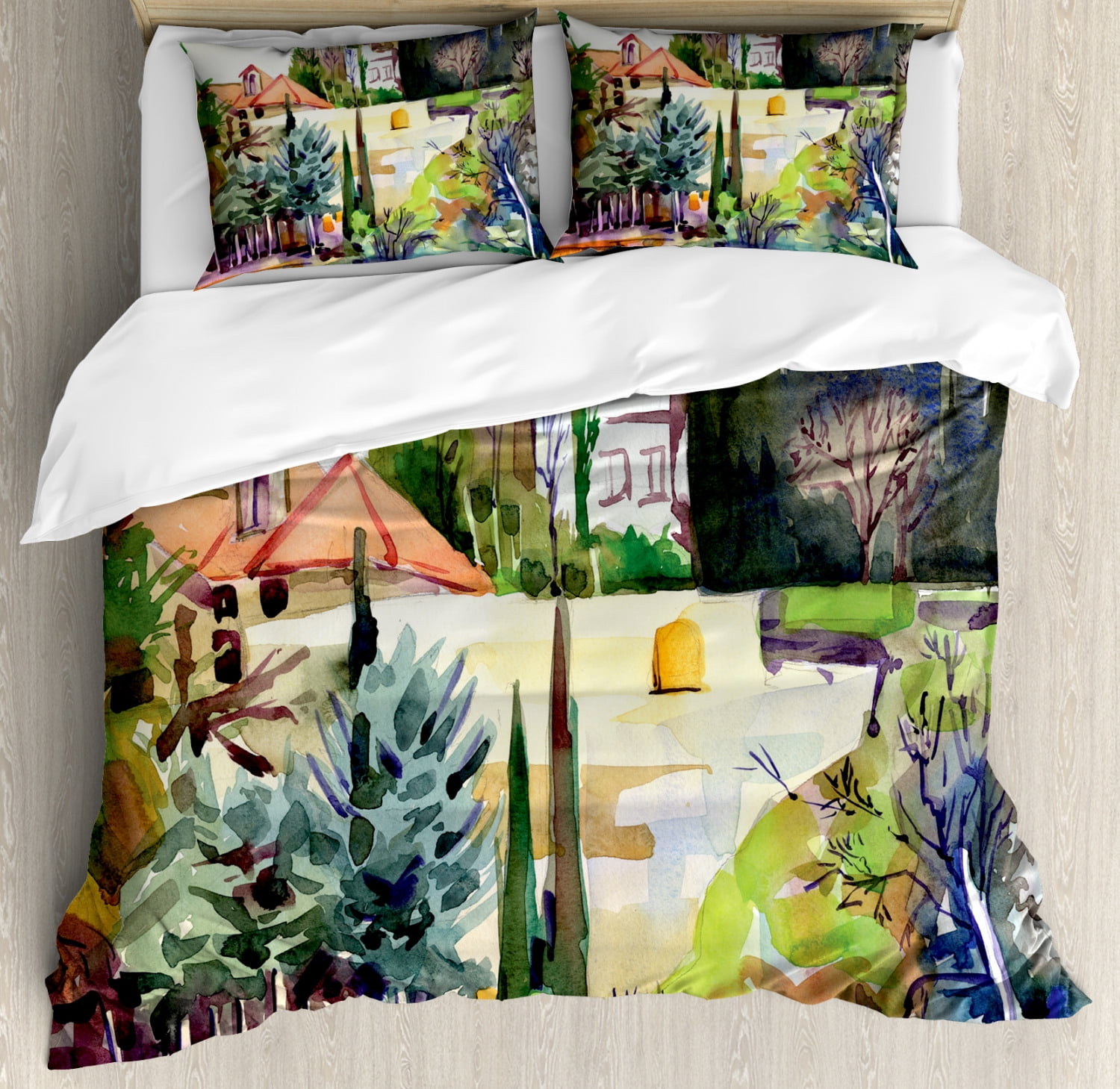 Fine Art Duvet Cover Set King Size, Tuscany Village Scenery with ...