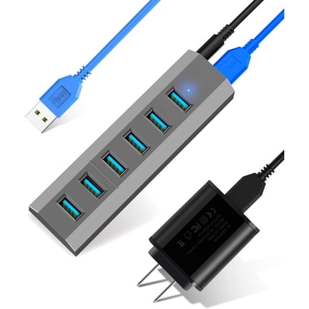 USB Hub, 6 Ports Super High Speed USB 3.0 Hub Splitter + 10W Power ...
