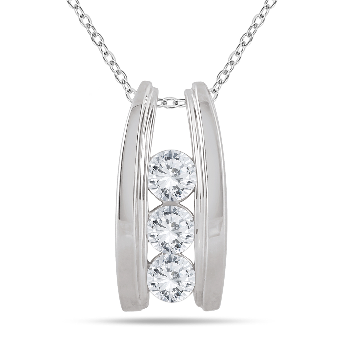 Szul Jewelry 1 Carat TW Bar Set Three Stone Diamond Pendant In 14k