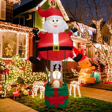 Costway 8 FT Christmas Inflatable Santa Claus & Reindeer Balloon with ...