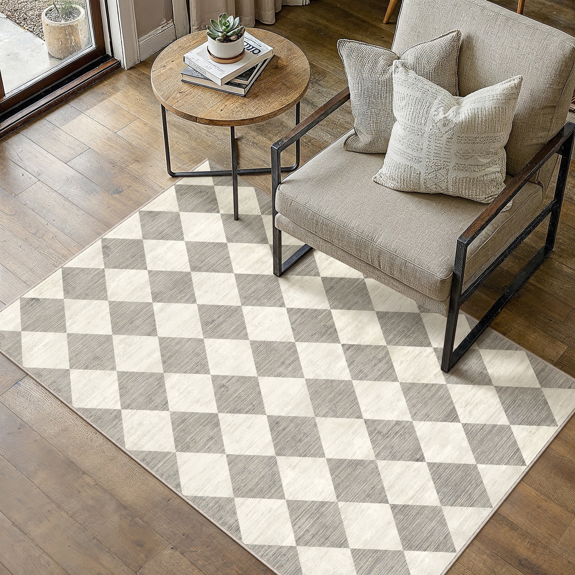 Click here for Berthmeer 4x6 Washable Rhombus Checkered Area Rugs... prices