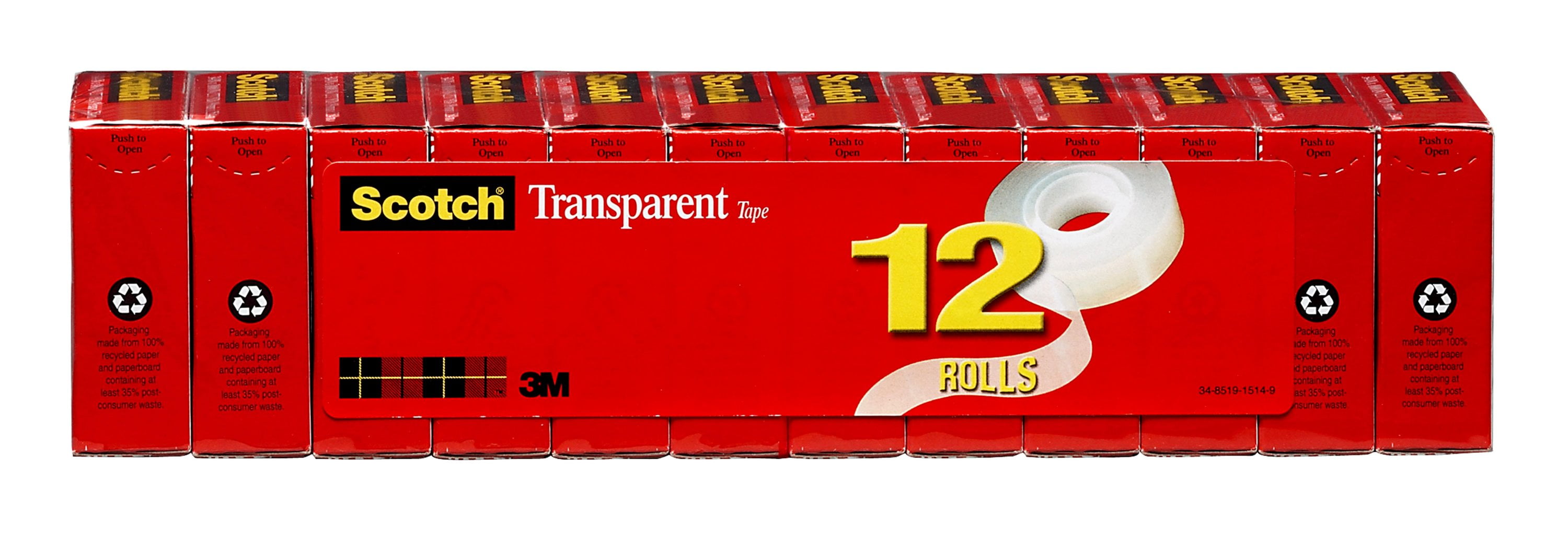 Transparent Tape, 1" Core, 0.75" X 83.33 Ft, Transparent, 12/pack ...