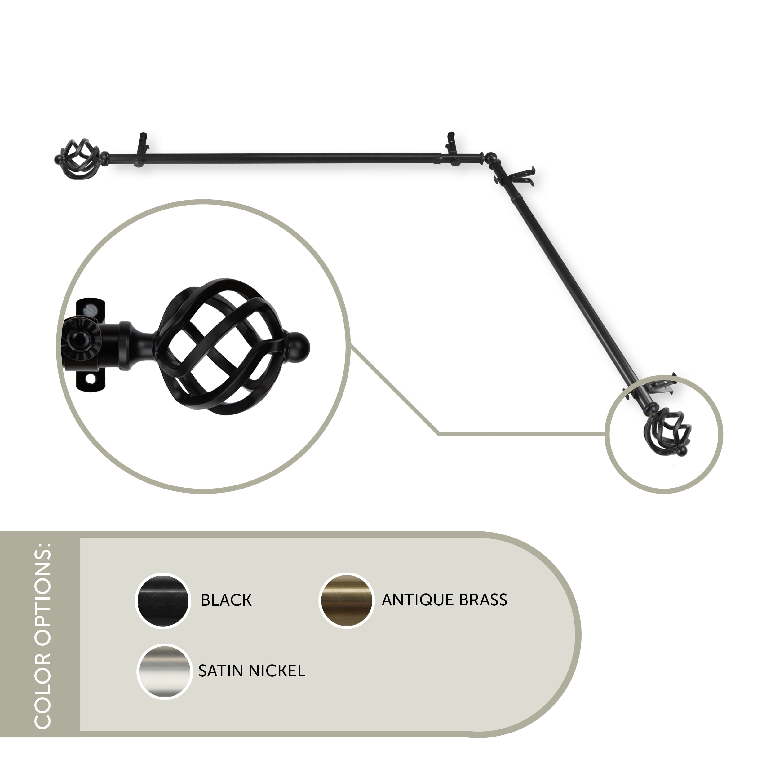 Twist Corner Window Curtain Rod 13/16 inch dia. 48-84" - Black ...