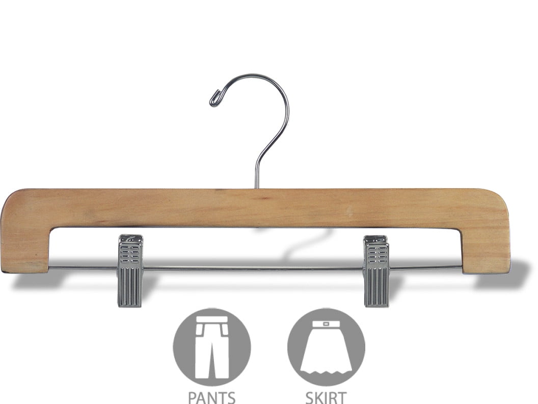 Deluxe Wooden Bottom Hanger with Adjustable Clips, Natural Finish with ...