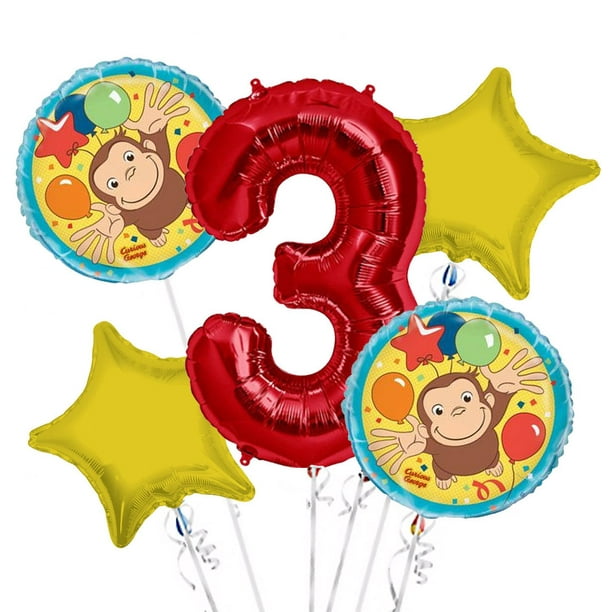 Curious George Balloon Bouquet 3rd Birthday 5 pcs - Party Supplies ...
