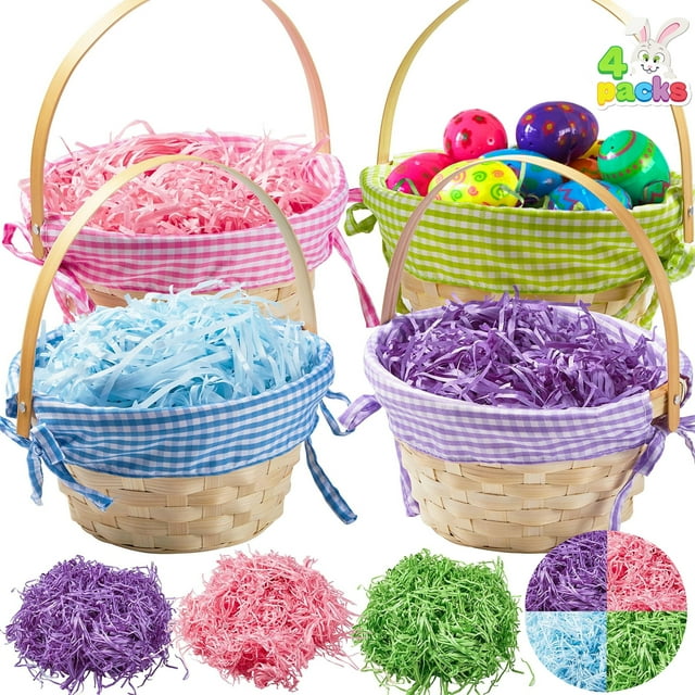 JOYFY 4 Pcs Easter Baskets for Kids,Easter Woven Basket with 4 Colors ...